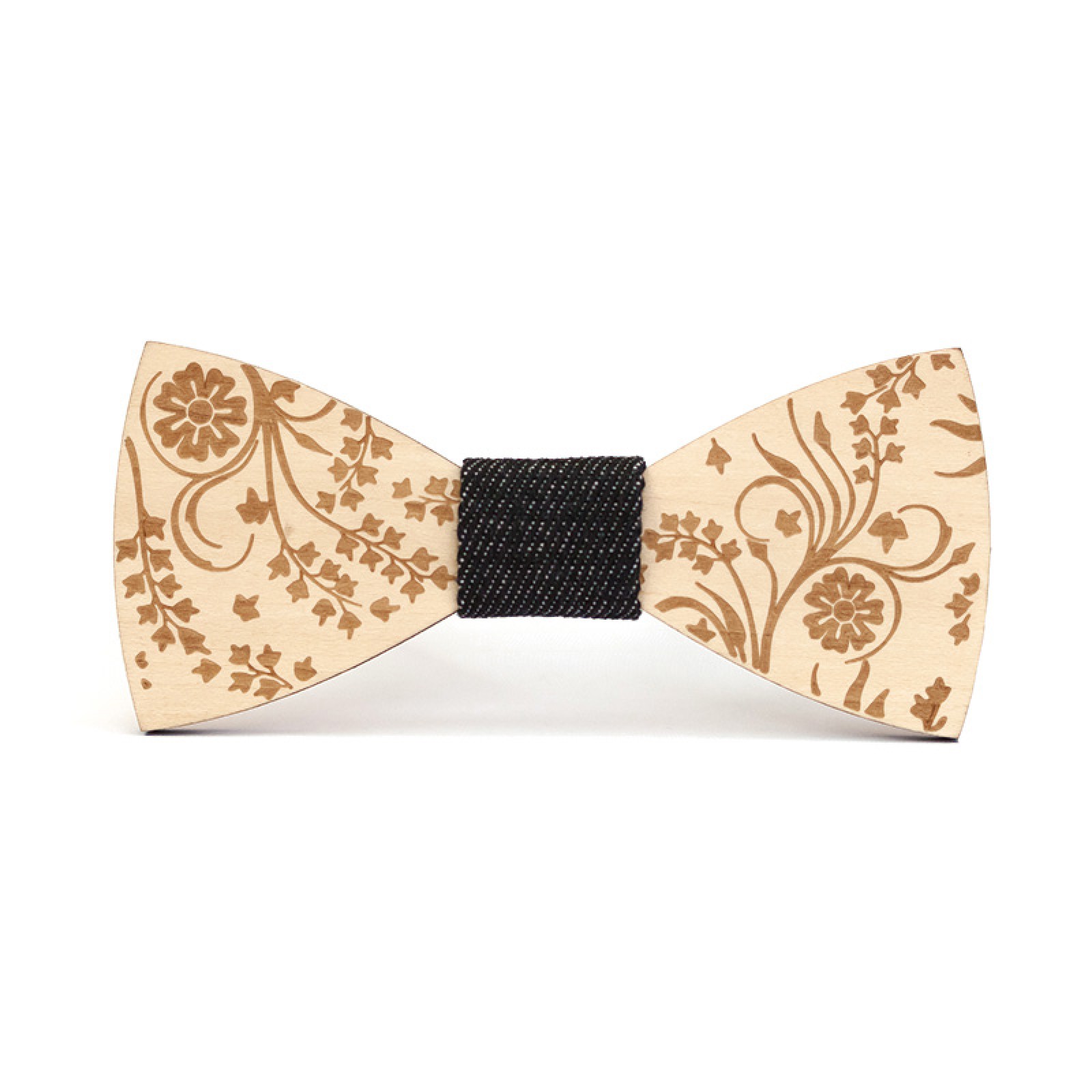 Papion din lemn gravat model floral - PAPIOANES.com